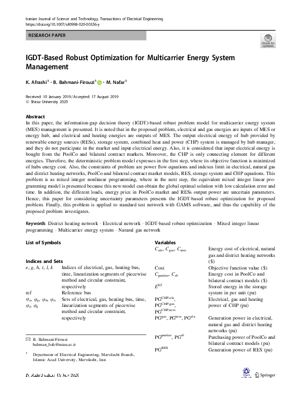 (PDF) IGDT-Based Robust Optimization for Multicarrier Energy System Management