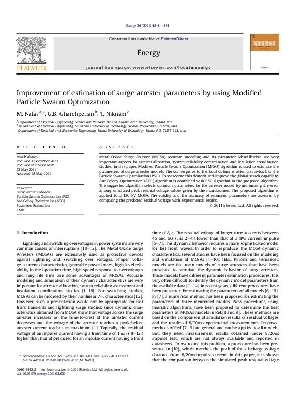 Pdf Improvement Of Estimation Of Surge Arrester Parameters By Using