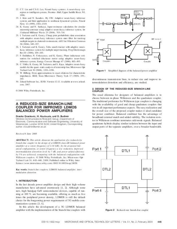 (PDF) A reduced-size branch-line coupler for improved LDMOS balanced power amplifiers
