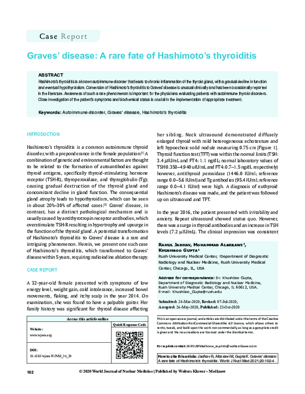 (PDF) Graves' disease: A rare fate of Hashimoto's thyroiditis