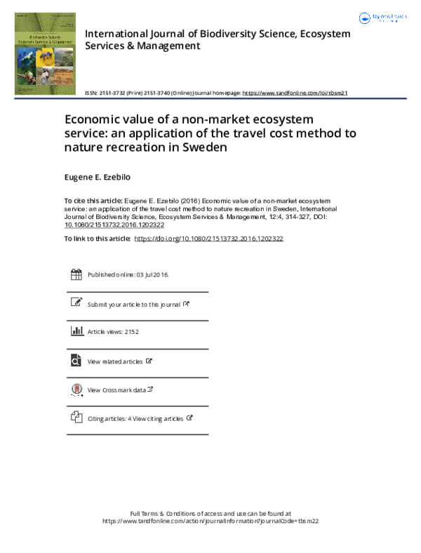 (PDF) Economic value of a non-market ecosystem service: an application of the travel cost method ...