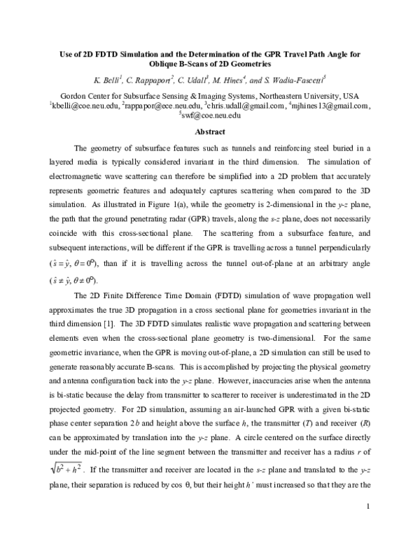 (PDF) Use of 2D FDTD simulation and the determination of the GPR travel ...