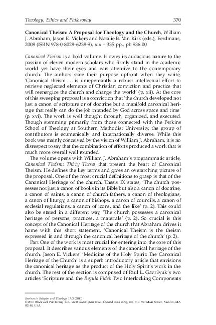 (PDF) Canonical Theism: A Proposal for Theology and the Church - Edited ...