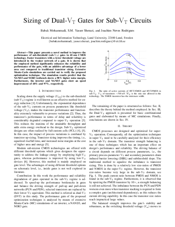 (PDF) Sizing of dual-V T gates for sub-V T circuits