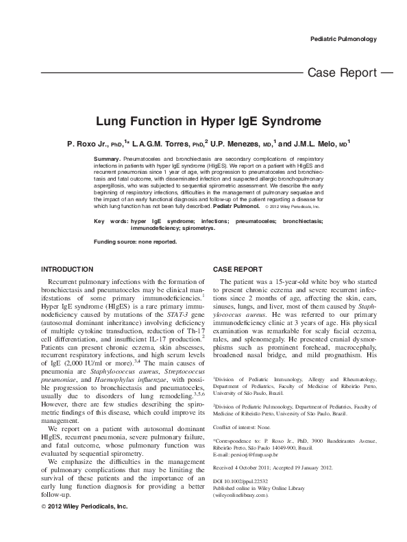 (PDF) Lung function in hyper IgE syndrome