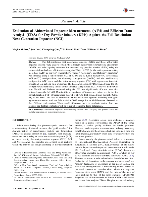(PDF) Evaluation of Abbreviated Impactor Measurements (AIM) and ...