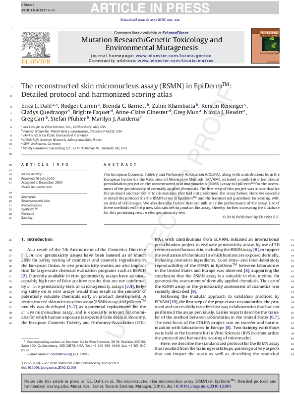 (PDF) The reconstructed skin micronucleus assay (RSMN) in EpiDerm ...
