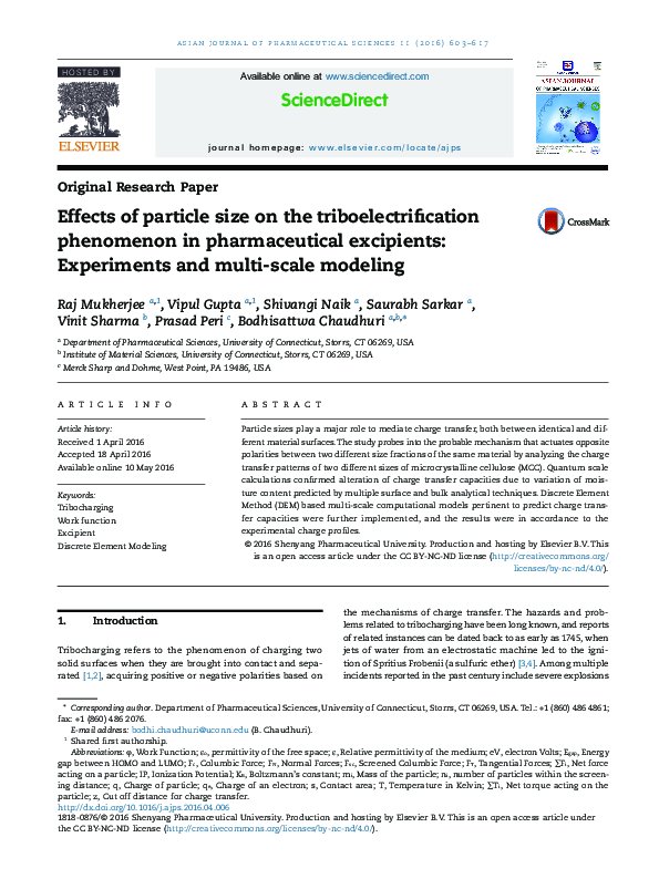 (PDF) Effects of particle size on the triboelectrification phenomenon in pharmaceutical ...