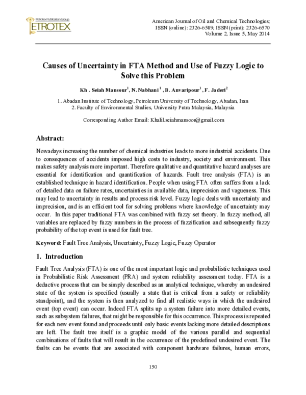 (PDF) Causes of uncertainty in FTA method and use of fuzzy logic to solve this problem