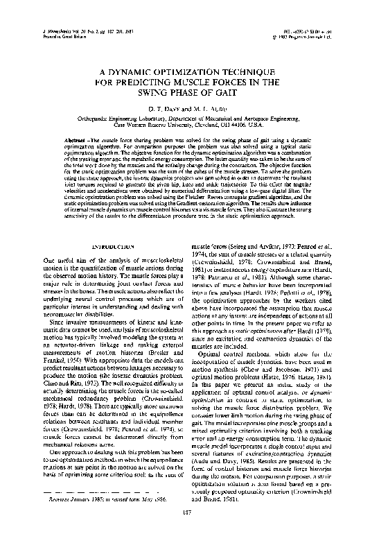 (PDF) A dynamic optimization technique for predicting muscle forces in the swing phase of gait