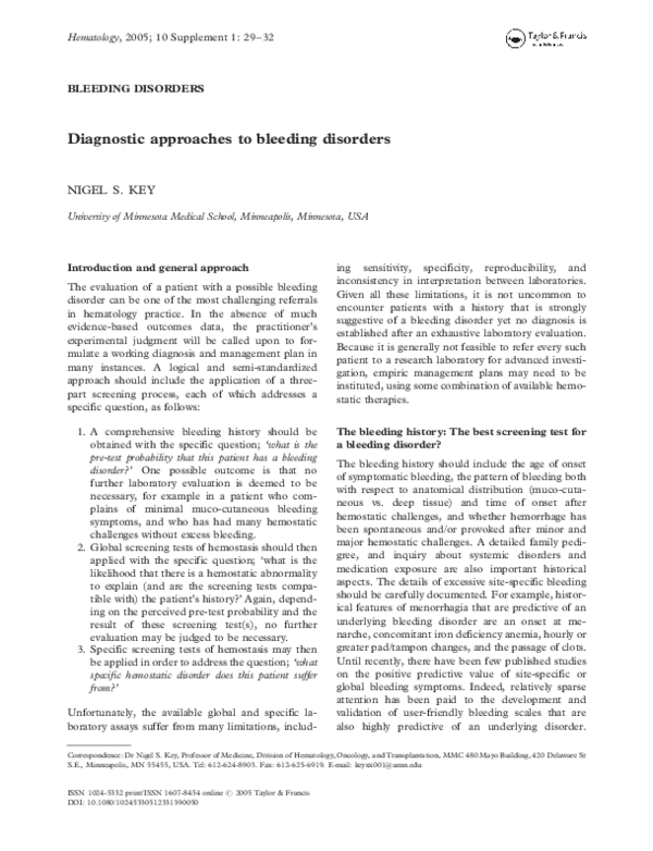 (PDF) Diagnostic approaches to bleeding disorders