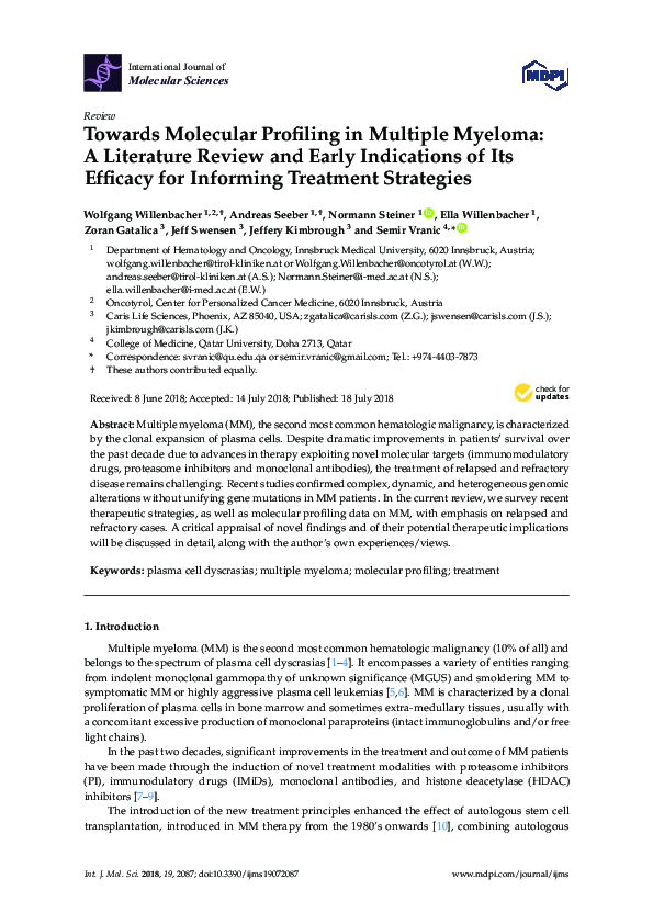 (PDF) Towards Molecular Profiling in Multiple Myeloma: A Literature Review and Early Indications ...
