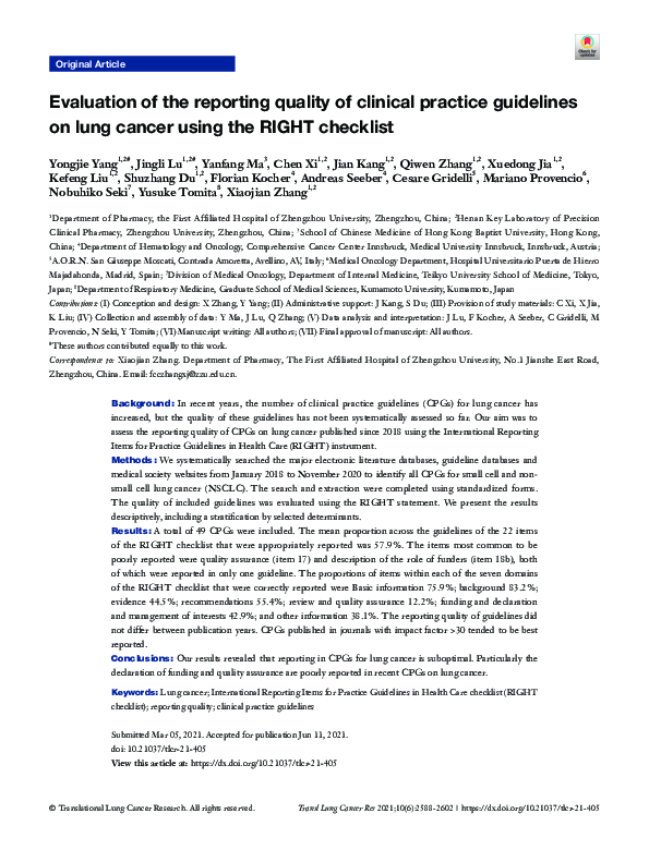 (PDF) Evaluation of the reporting quality of clinical practice ...
