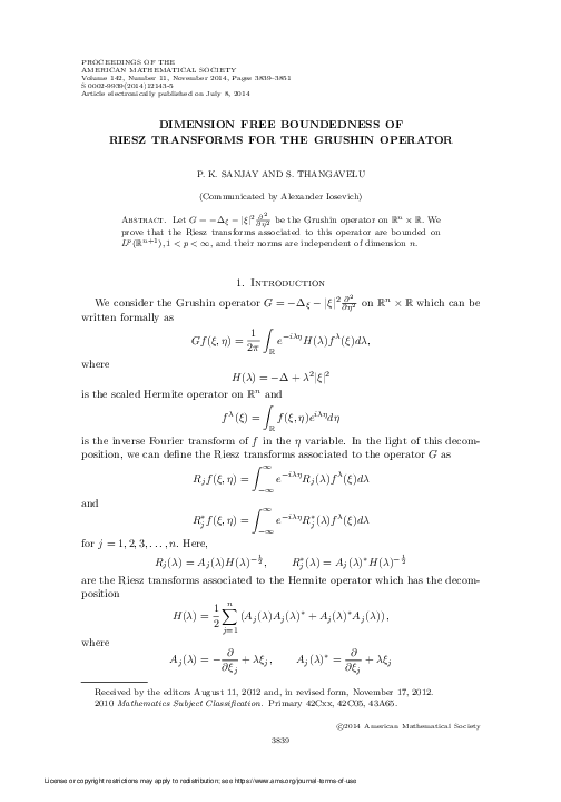 (PDF) Dimension free boundedness of Riesz transforms for the Grushin ...