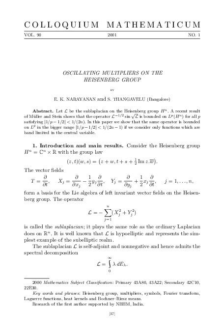 (PDF) Oscillating multipliers on the Heisenberg group