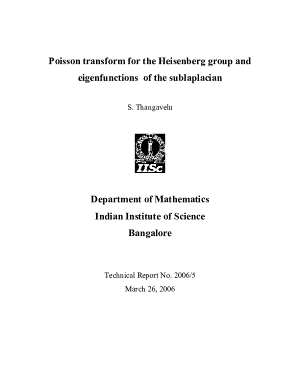 (PDF) Poisson transform for the Heisenberg group and eigenfunctions of the sublaplacian