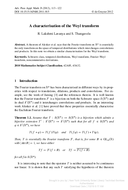 (PDF) A characterisation of the Weyl transform