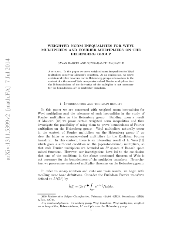 (PDF) Weighted norm inequalities for Weyl multipliers and fourier ...