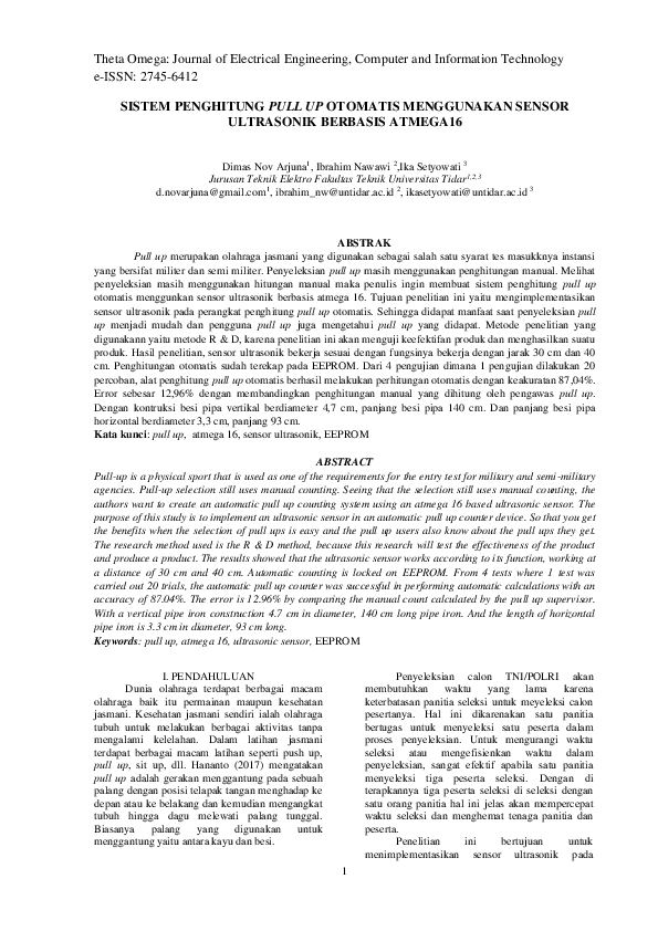 (PDF) Sistem Penghitung Pull Up Otomatis Menggunakan Sensor Ultrasonik ...