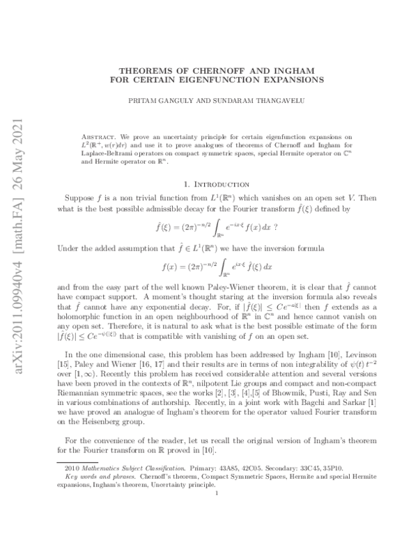(PDF) Theorems of Chernoff and Ingham for certain eigenfunction expansions