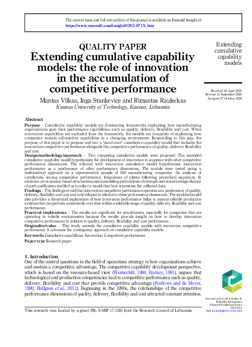 (PDF) Extending cumulative capability models: the role of innovation in ...