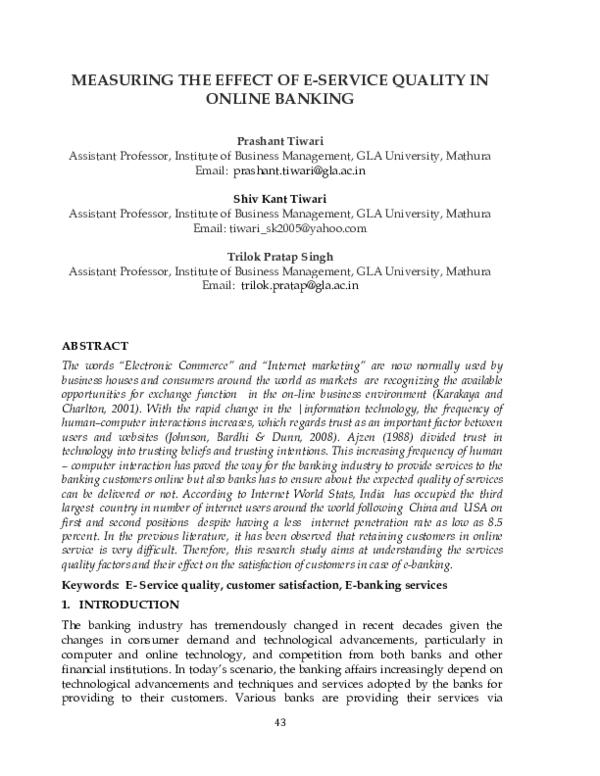 (PDF) Measuring The Effect of E-Service Quality in online Banking