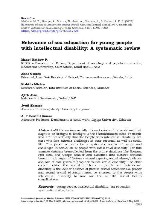 Pdf Relevance Of Sex Education For Young People With Intellectual 9786