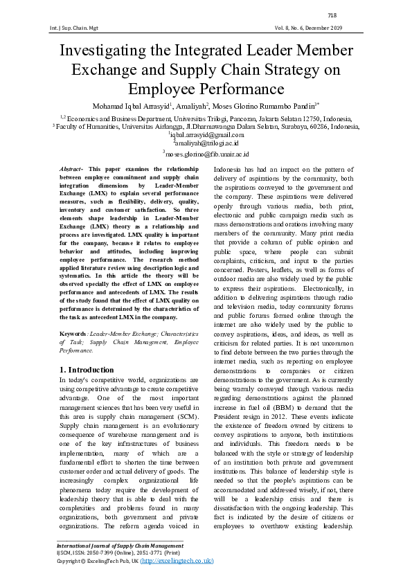 (PDF) Investigating the Integrated Leader Member Exchange and Supply ...