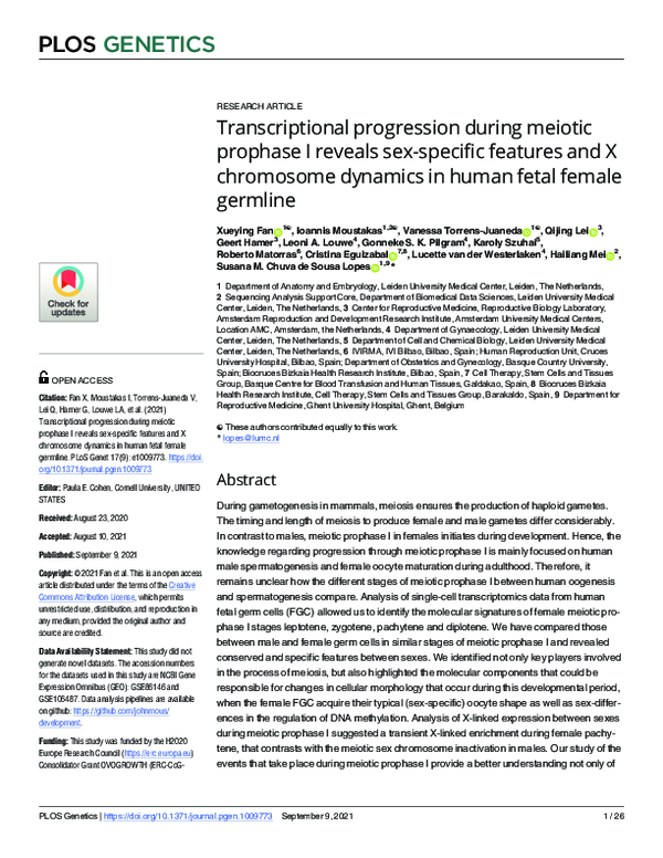 Pdf Transcriptional Progression During Meiotic Prophase I Reveals Sex Specific Features And X