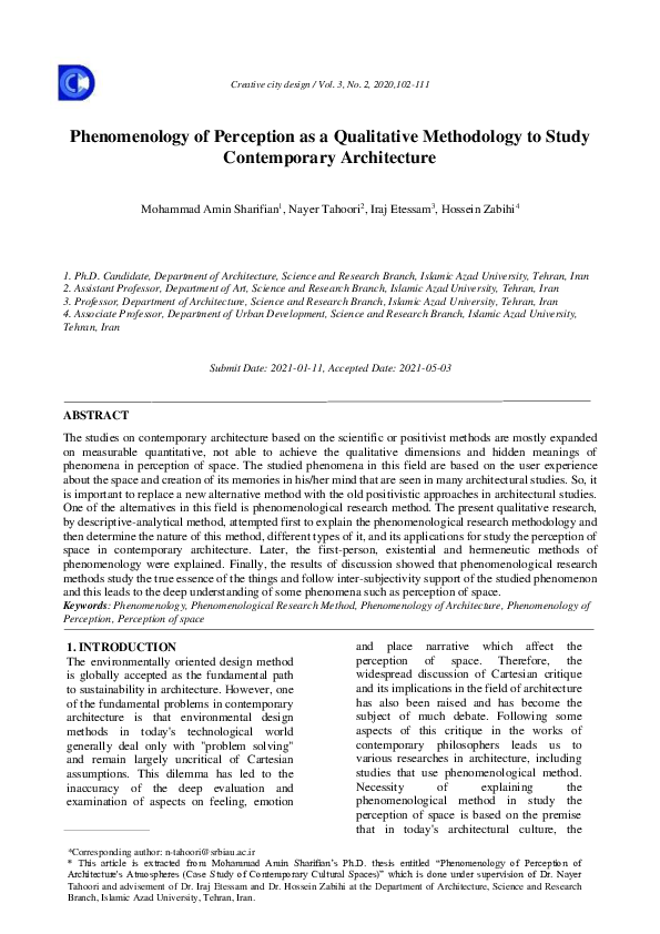 (PDF) Phenomenology of Perception as a Qualitative Methodology to Study ...