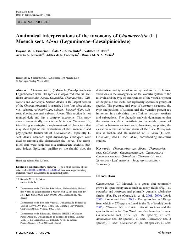 (PDF) Anatomical interpretations of the taxonomy of Chamaecrista (L ...