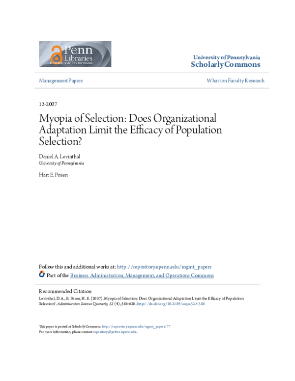 (PDF) Myopia of Selection: Does Organizational Adaptation Limit the ...