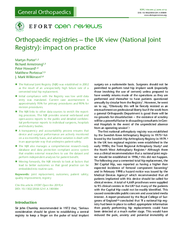 (PDF) Orthopaedic registries – the UK view (National Joint Registry ...