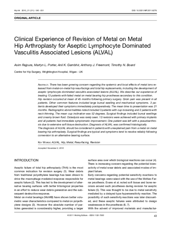 (PDF) Clinical Experience of Revision of Metal on Metal Hip ...