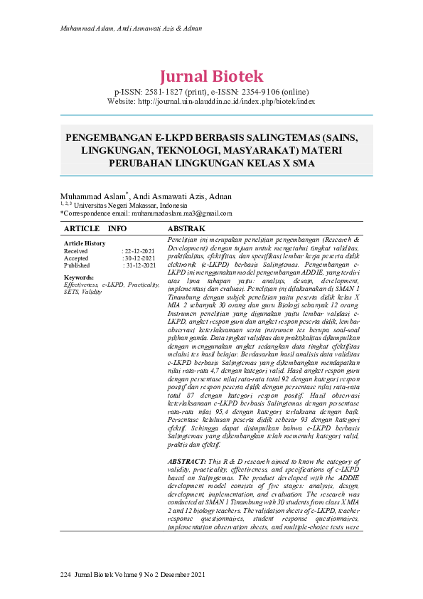 (PDF) Pengembangan E-LKPD Berbasis Salingtemas (Sains, Lingkungan, Teknologi, Masyarakat) Materi ...