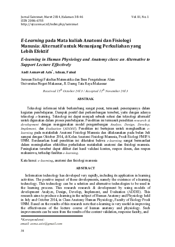 (PDF) E-Learning pada Mata kuliah Anatomi dan Fisiologi Manusia: Alternatif untuk Menunjang ...