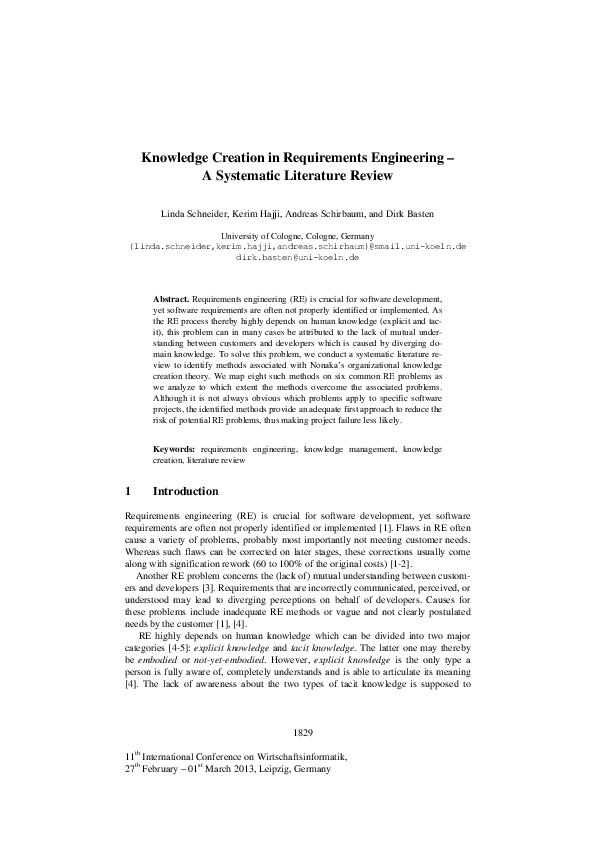 (PDF) Knowledge Creation in Requirements Engineering – A Systematic ...