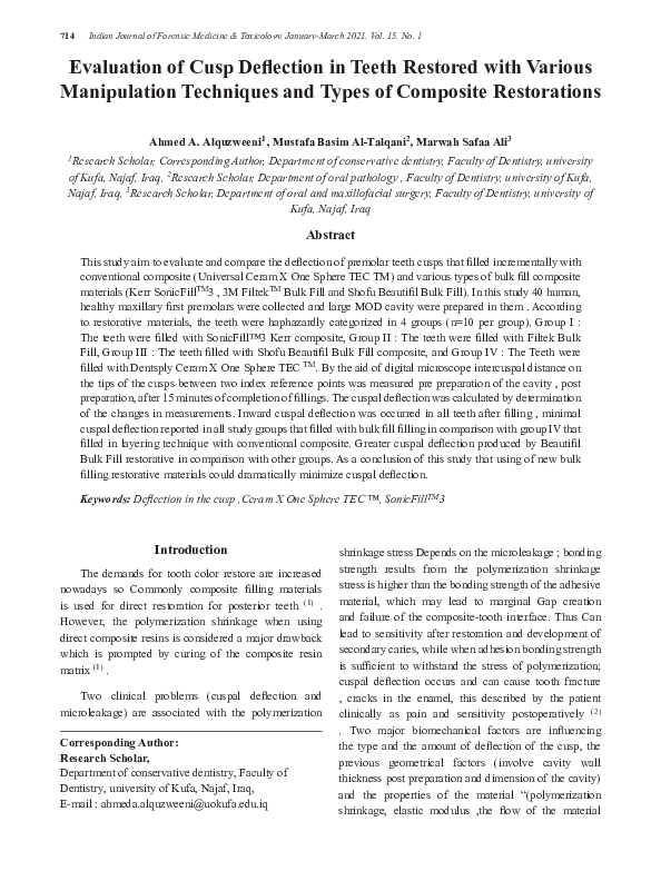 (PDF) Evaluation of Cusp Deflection in Teeth Restored with Various ...