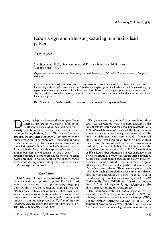 (PDF) Lazarus sign and extensor posturing in a brain-dead patient