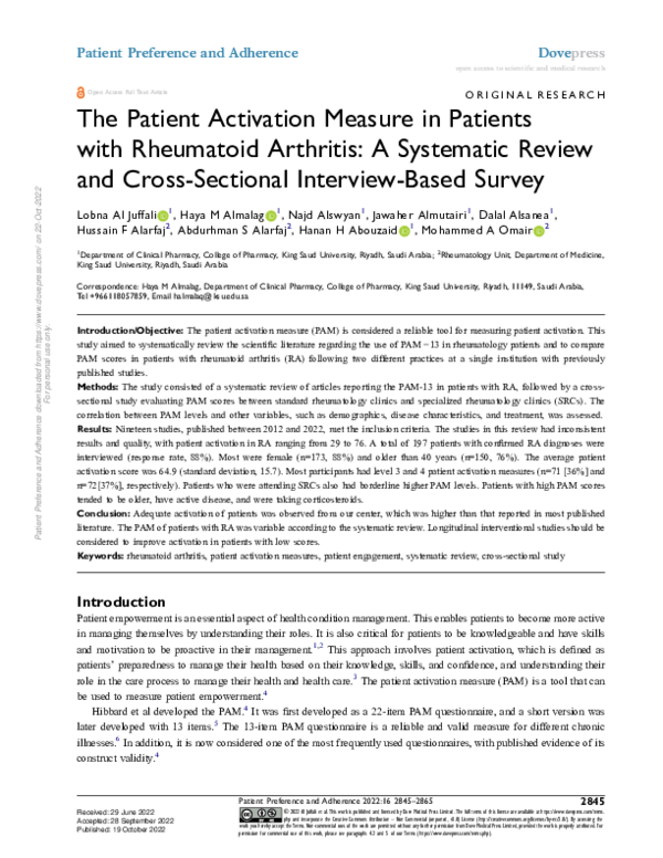 (PDF) The Patient Activation Measure in Patients with Rheumatoid ...