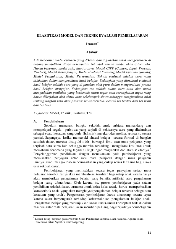 (PDF) Klasifikasi Model Dan Teknik Evaluasi Pembelajaran