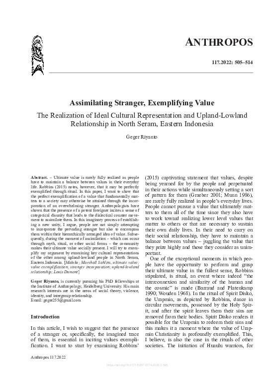 (PDF) Assimilating Stranger, Exemplifying Value: The Realization of ...