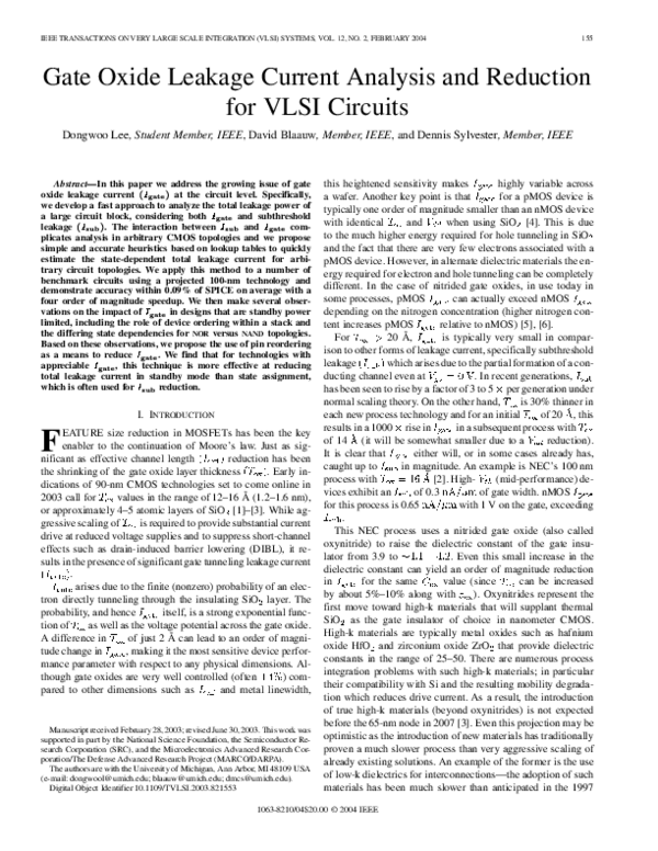 (PDF) Gate oxide leakage current analysis and reduction for VLSI circuits