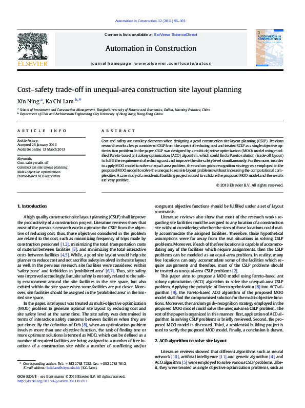 (PDF) Cost–safety trade-off in unequal-area construction site layout planning