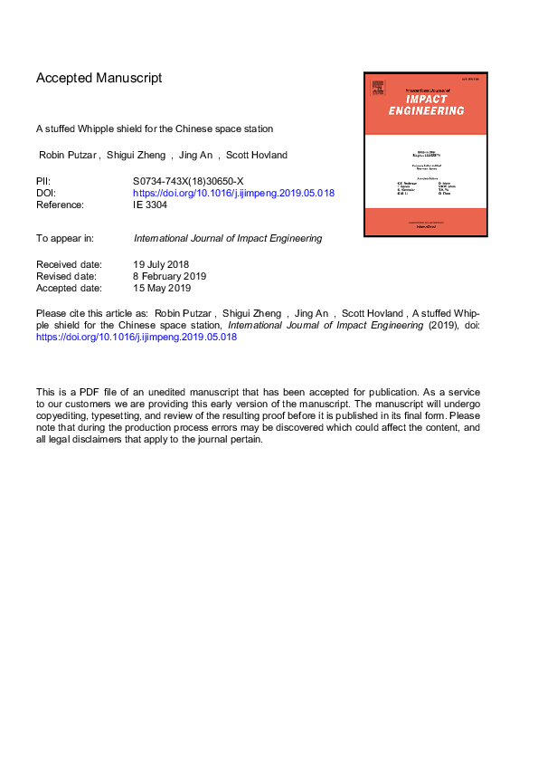 (PDF) A stuffed Whipple shield for the Chinese space station | Scott ...