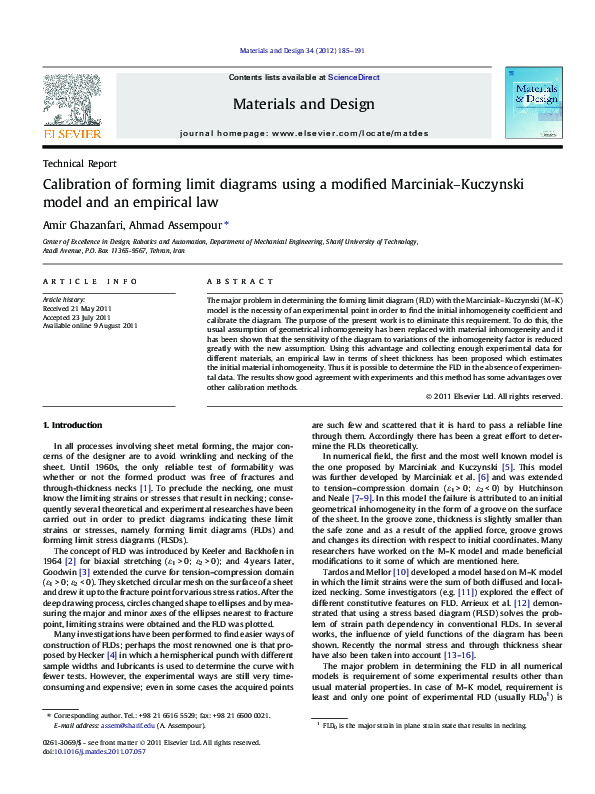 (PDF) Calibration of forming limit diagrams using a modified Marciniak ...