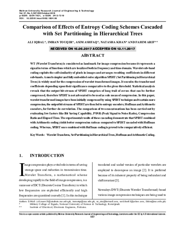(PDF) Comparison of Effects of Entropy Coding Schemes Cascaded with Set ...