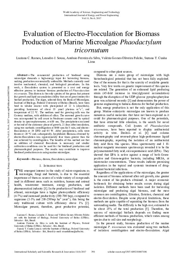 (PDF) Evaluation Of Electro-Flocculation For Biomass Production Of ...