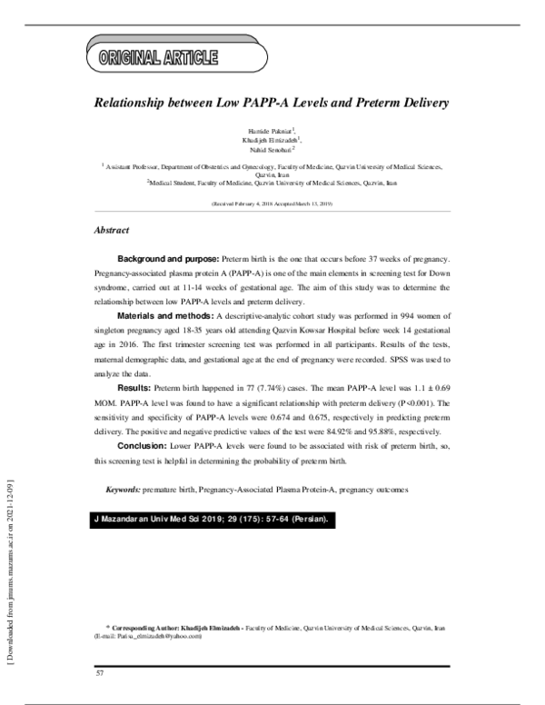 (PDF) Relationship between Low PAPP-A Levels and Preterm Delivery ...