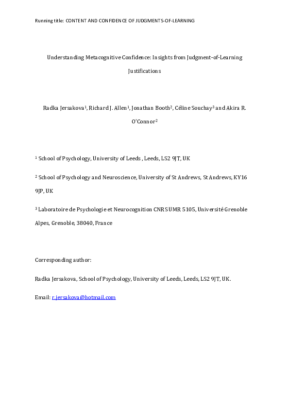 (PDF) Understanding metacognitive confidence: Insights from judgment-of-learning justifications